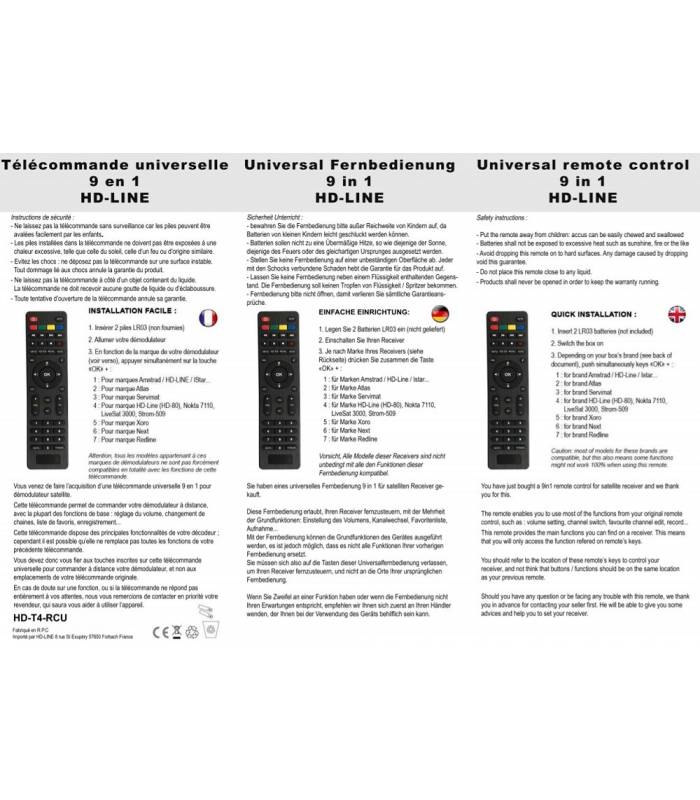 Télécommande pour décodeur satellite FTA Redline HD-Line Géant - BFSAT